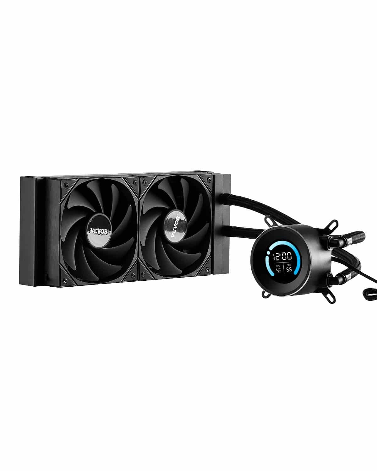 VEVOR AIO Liquid CPU Cooler with 120mm PWM Fan, 1.8'' Display, 4850RPM ...