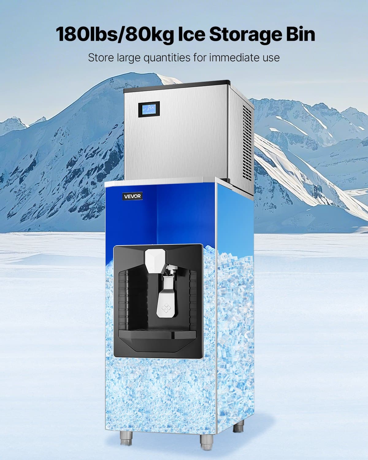 VEVOR Commercial Ice Dispenser with Crusher, 80kg Storage, 9kg/min ...