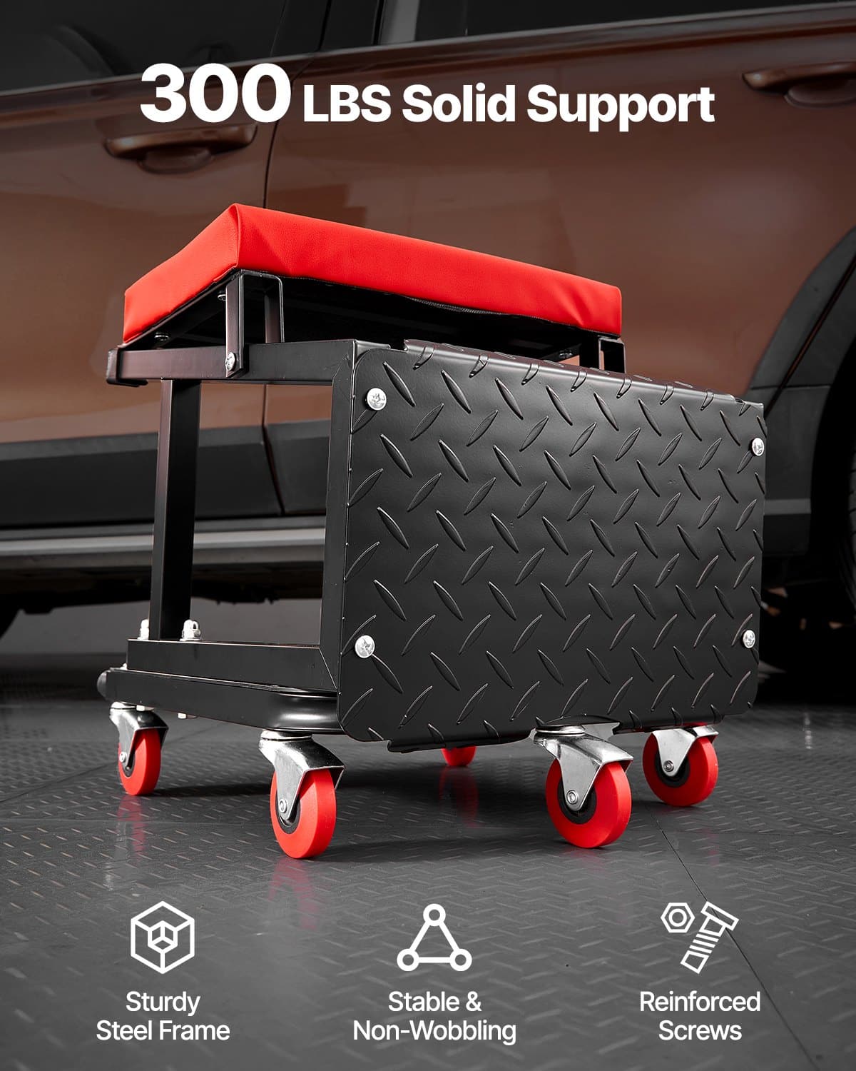 VEVOR 2-in-1 Mechanic Creeper Stool & Step Stool with Wheels, 136 kg ...