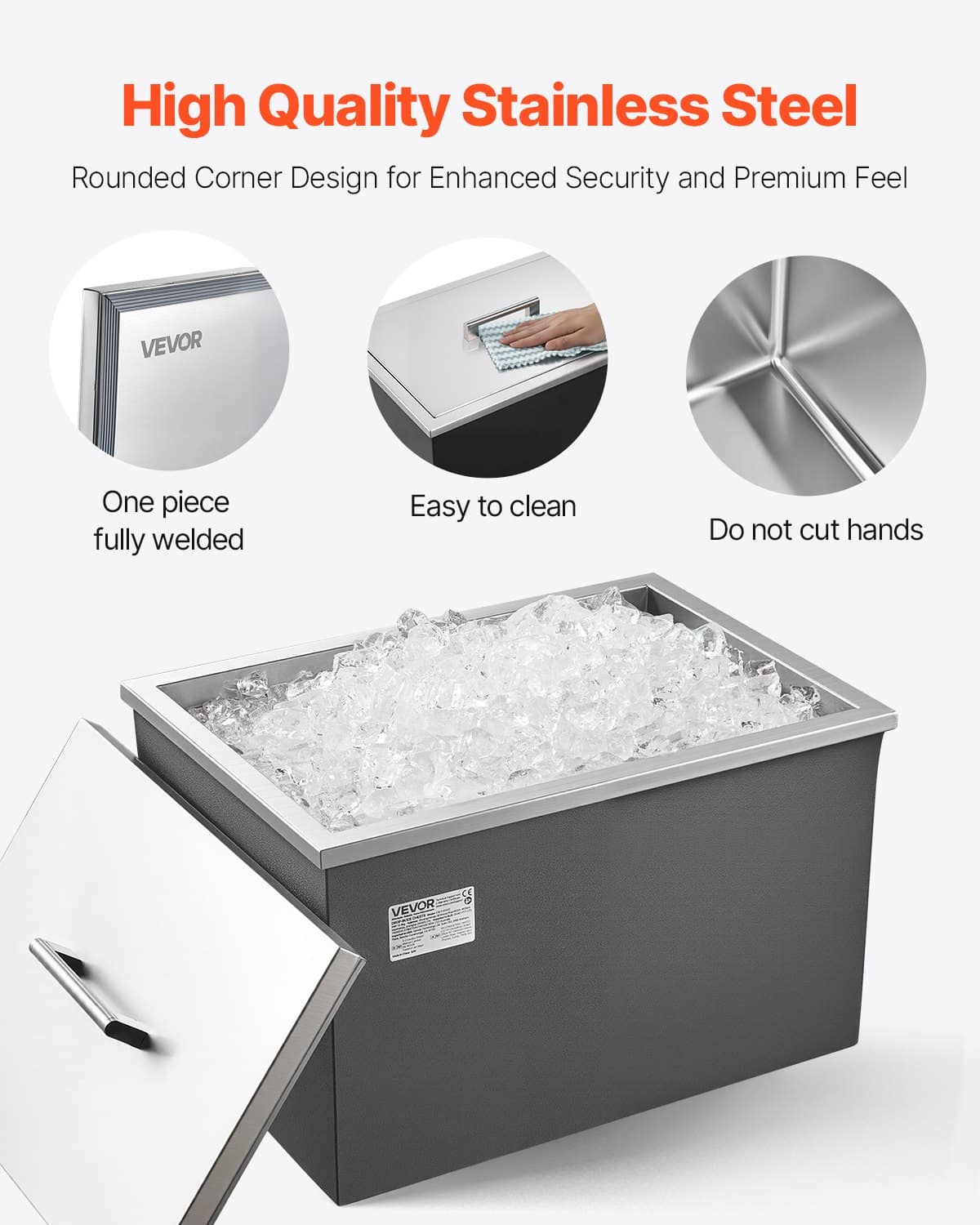 VEVOR 30L Stainless Steel Drop-in Ice Chest with Lid & Drain ...