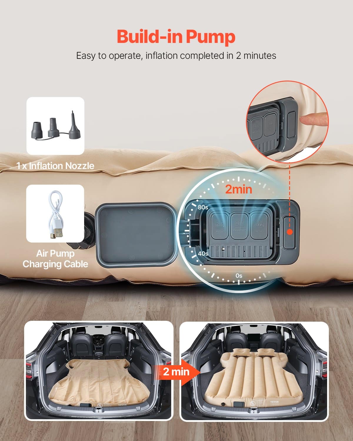 VEVOR Inflatable Car Air Mattress for Tesla Model Y (2020–2024), Beige ...