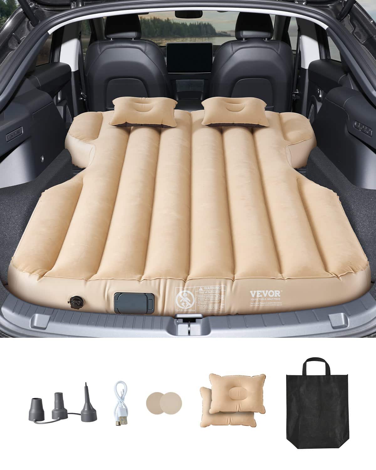 VEVOR Inflatable Car Air Mattress for Tesla Model Y (2020–2024), Beige ...