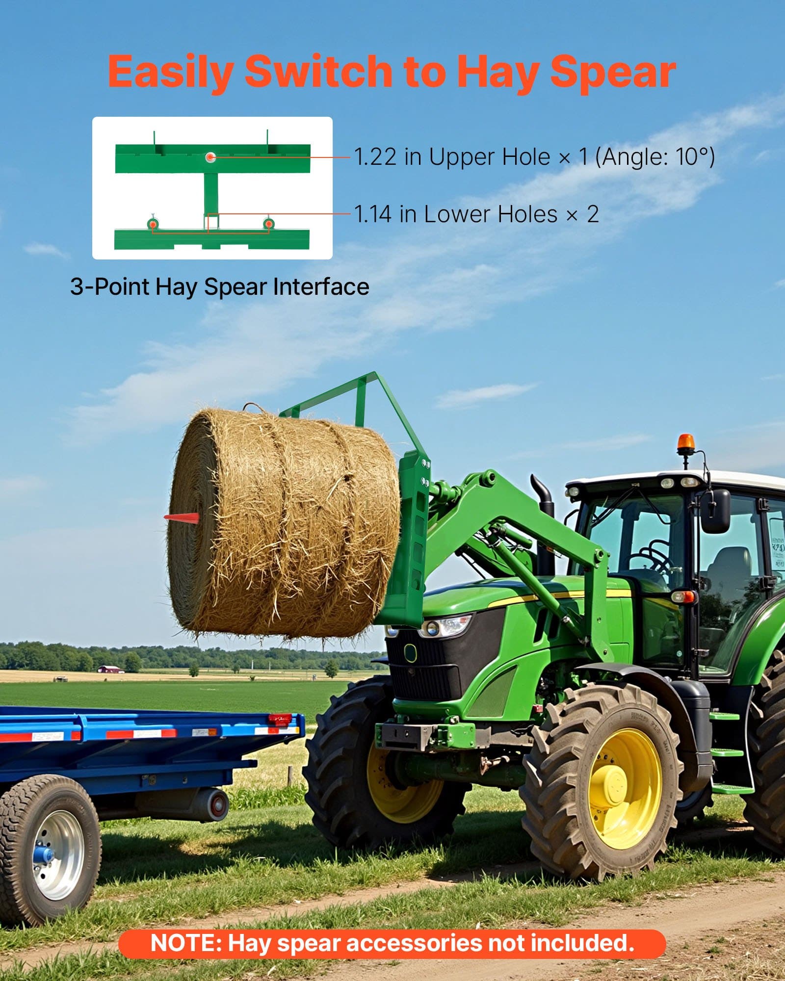 VEVOR 1814 kg Skid Steer Pallet Fork Frame for John Deere, 115 cm Wide ...