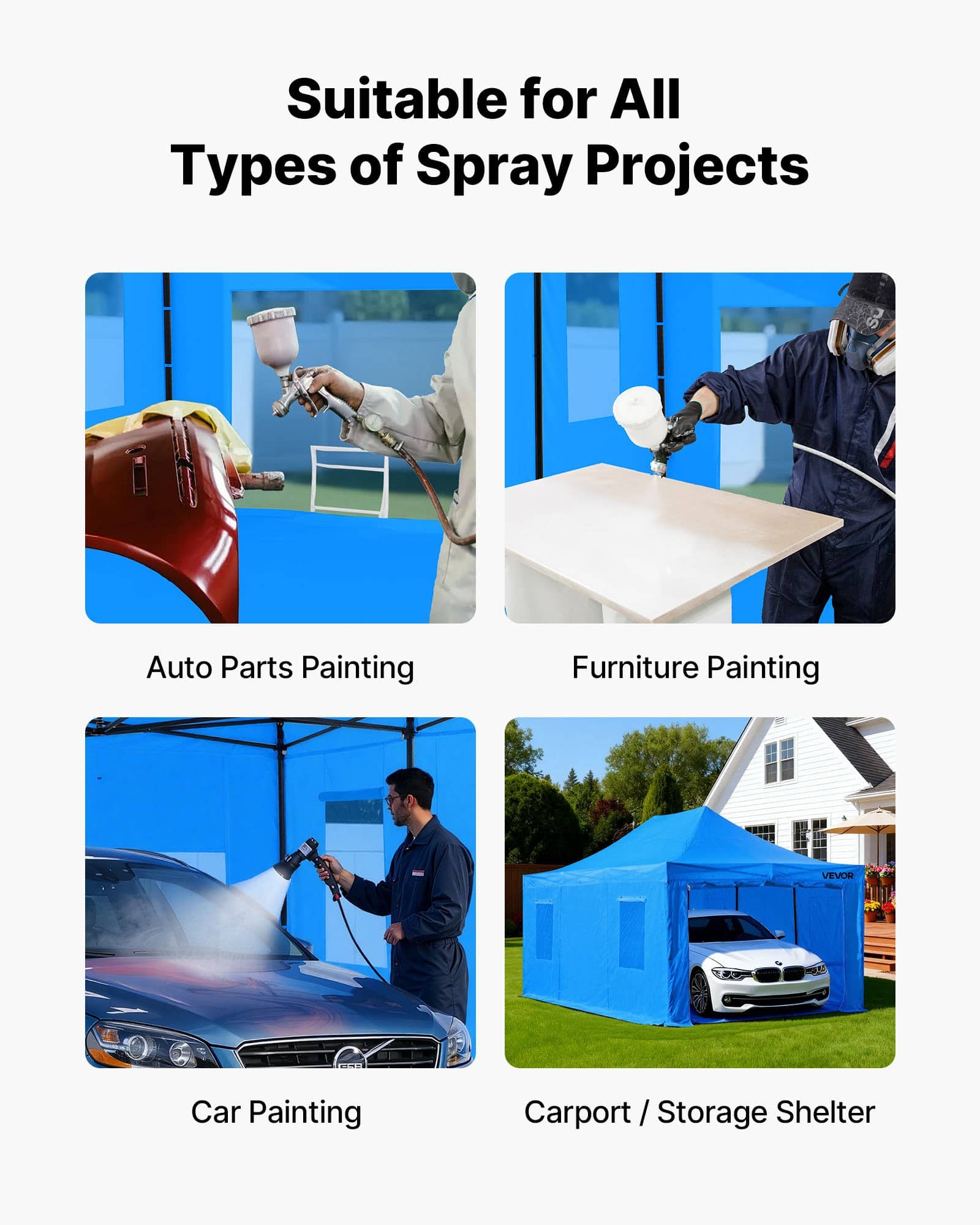 VEVOR Portable Spray Booth Tent 587x398x178 cm – Waterproof Foldable ...