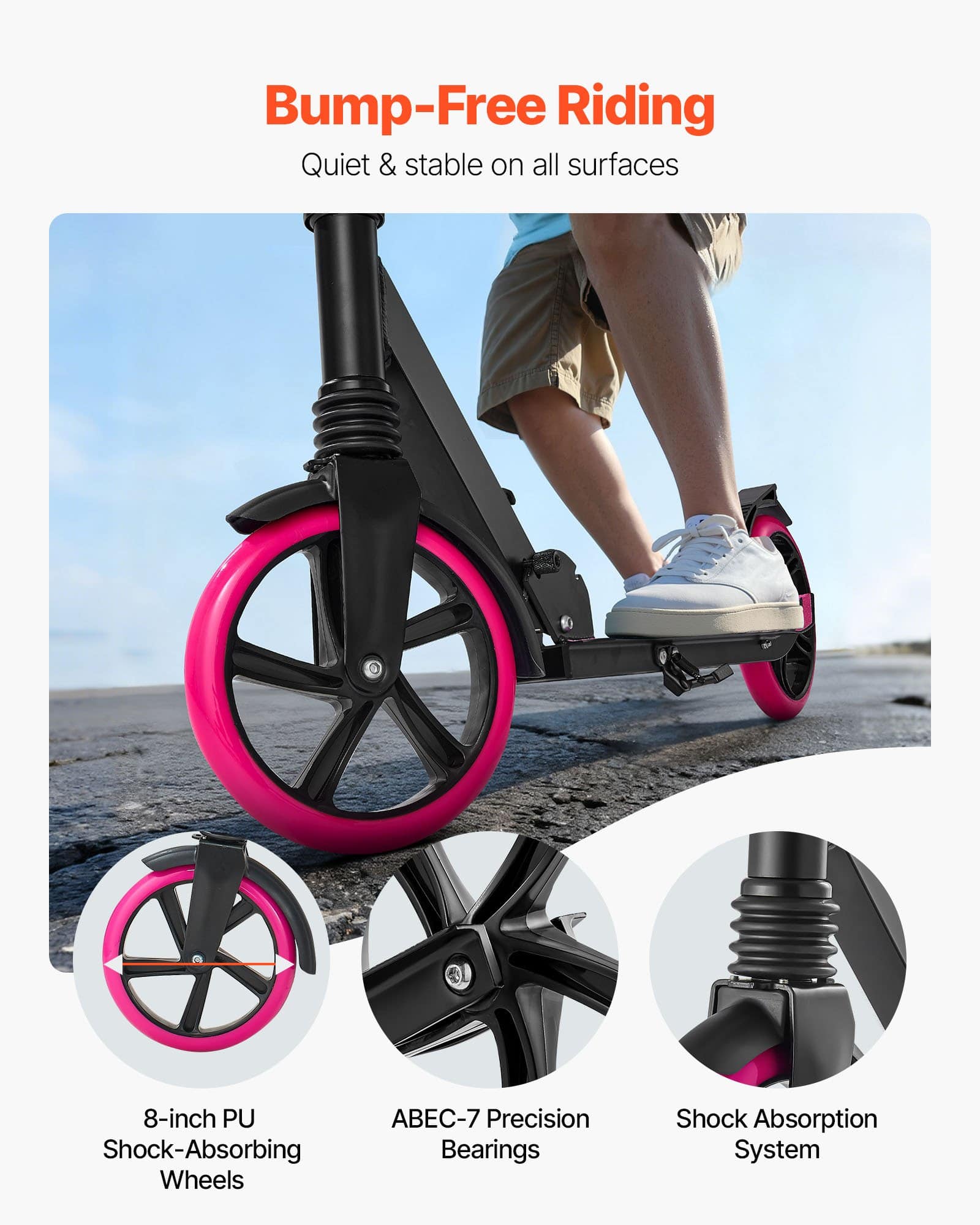 VEVOR Foldable Kick Scooter for Kids 8+, Teens & Adults, Adjustable ...