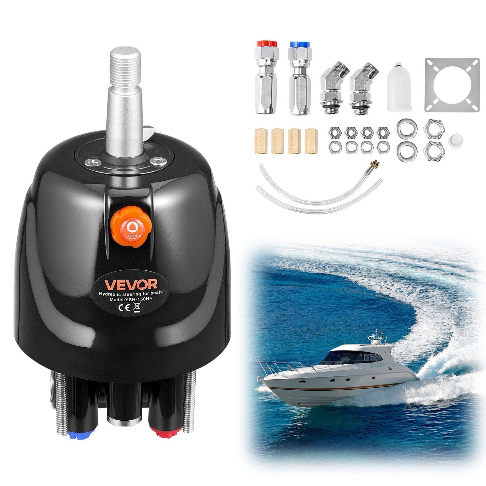 VEVOR Hydraulic Steering Helm Pump for Boats, 110kW (150 HP), 6.9 MPa ...