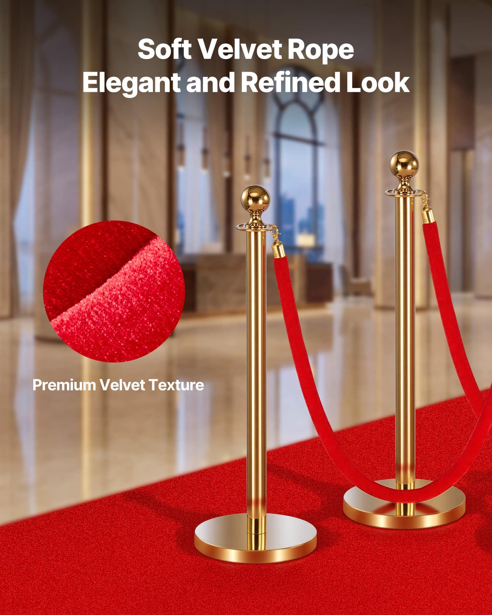 VEVOR 4 Red Velvet Stanchion Ropes 1.5 m with Gold Hooks – VIP Barrier ...