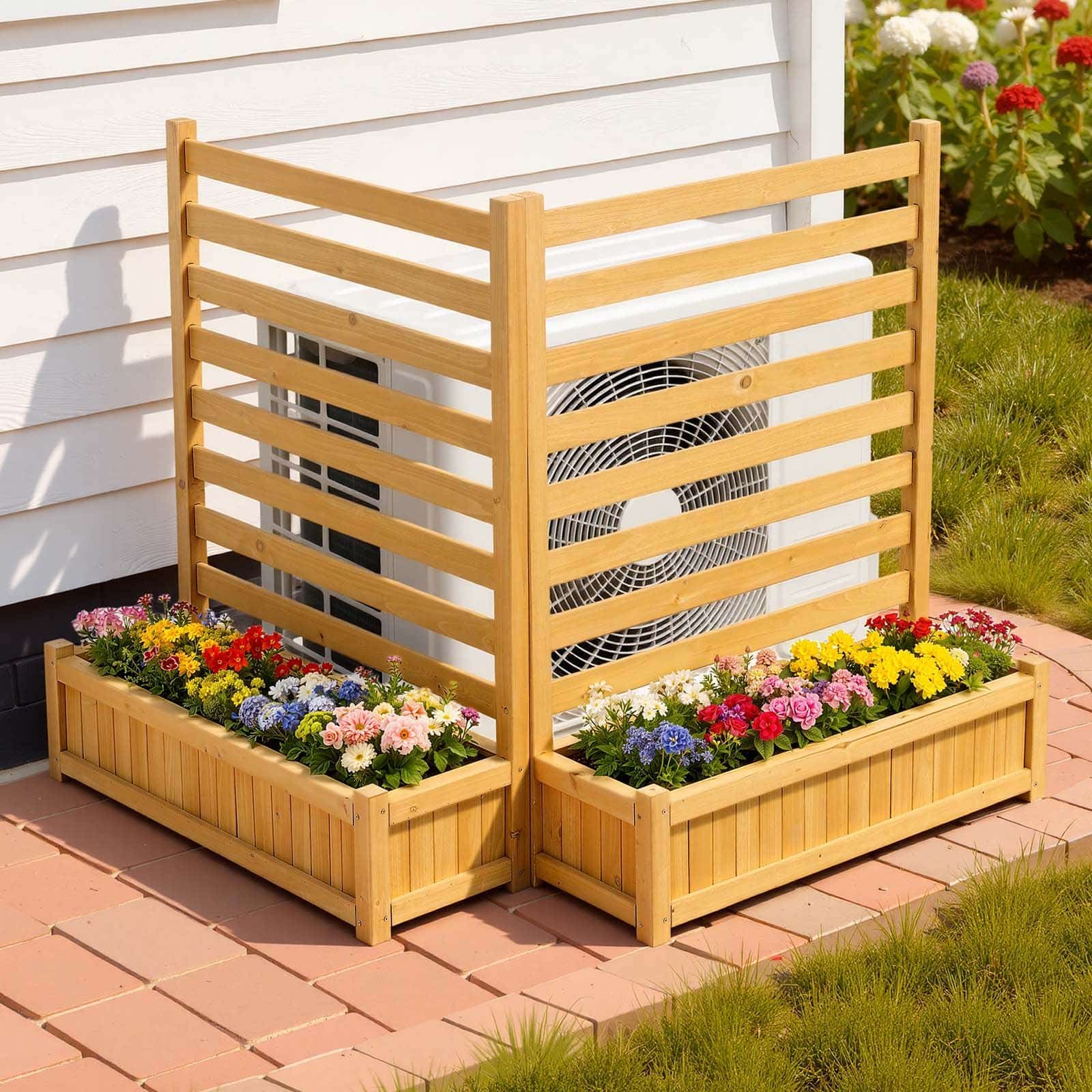 VEVOR Koka Privātuma Žogs 91×114 cm, 3-Paneļu AC & Trash Can Screen ar ...