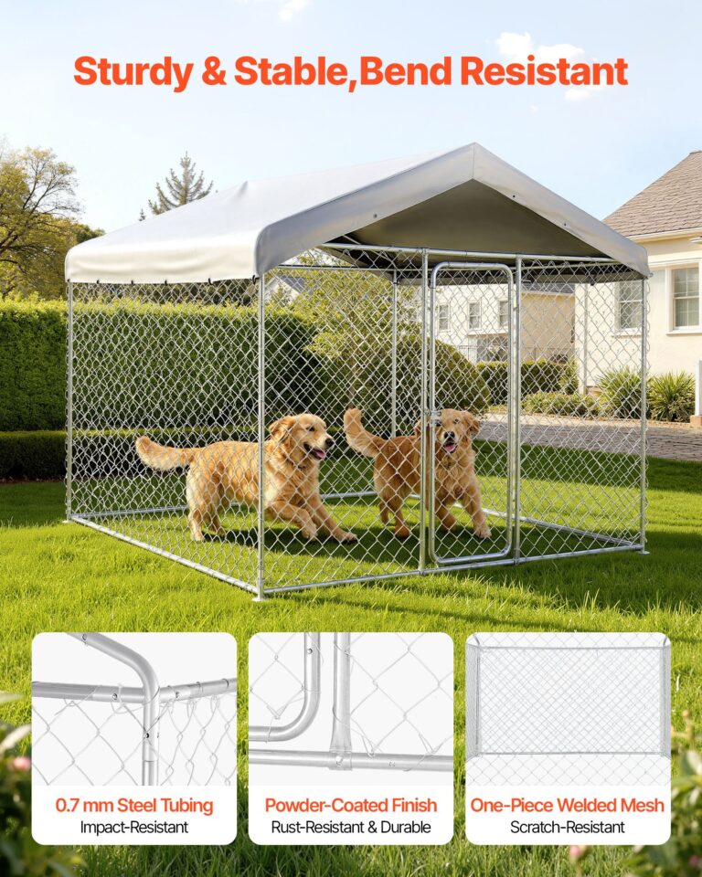 VEVOR Outdoor Dog Kennel 2.3 x 2.3 x 2.15 m with Roof, Heavy-Duty Steel ...