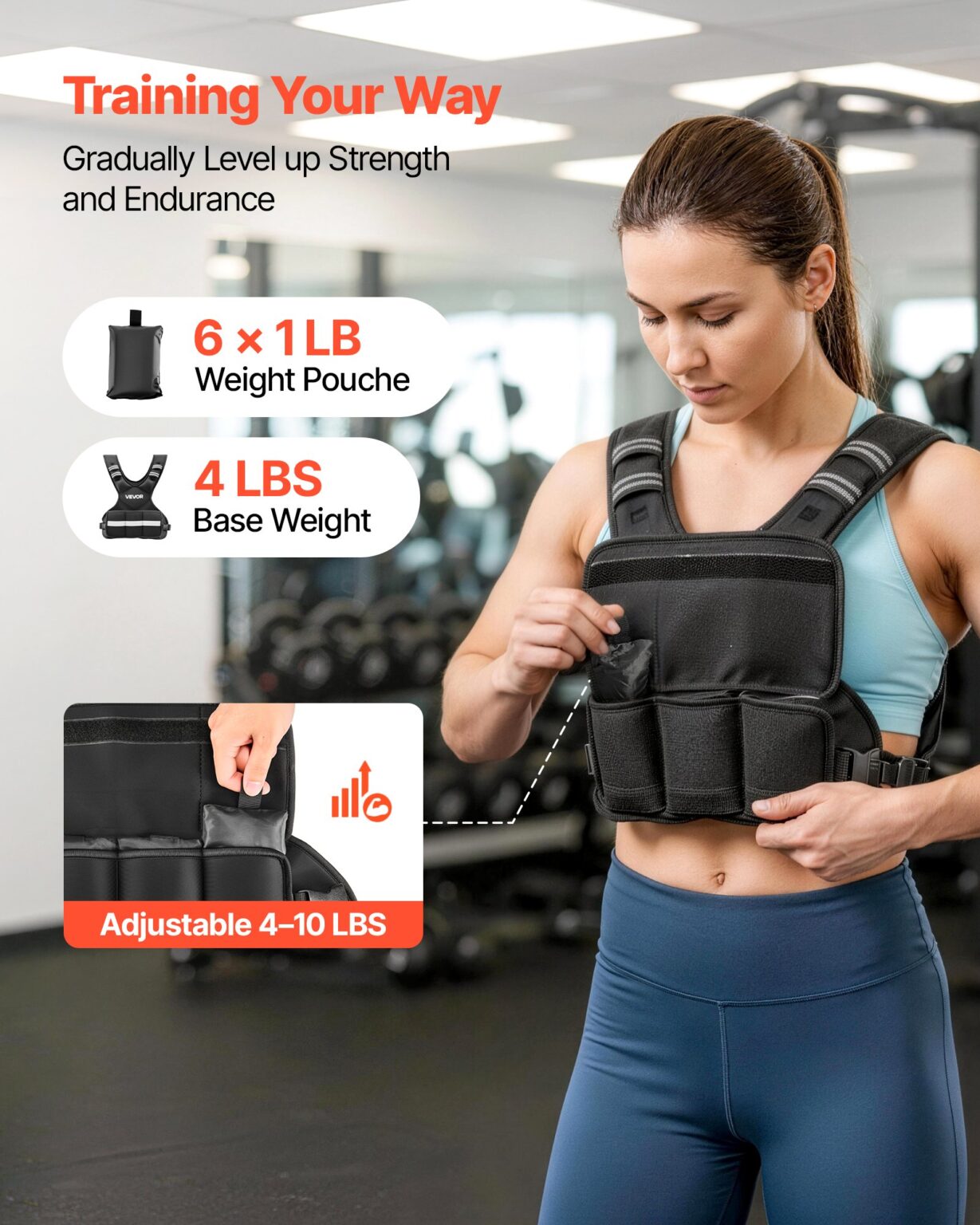 VEVOR Adjustable Weighted Vest 4–10 kg, X-Shape, 6 Removable Weights ...