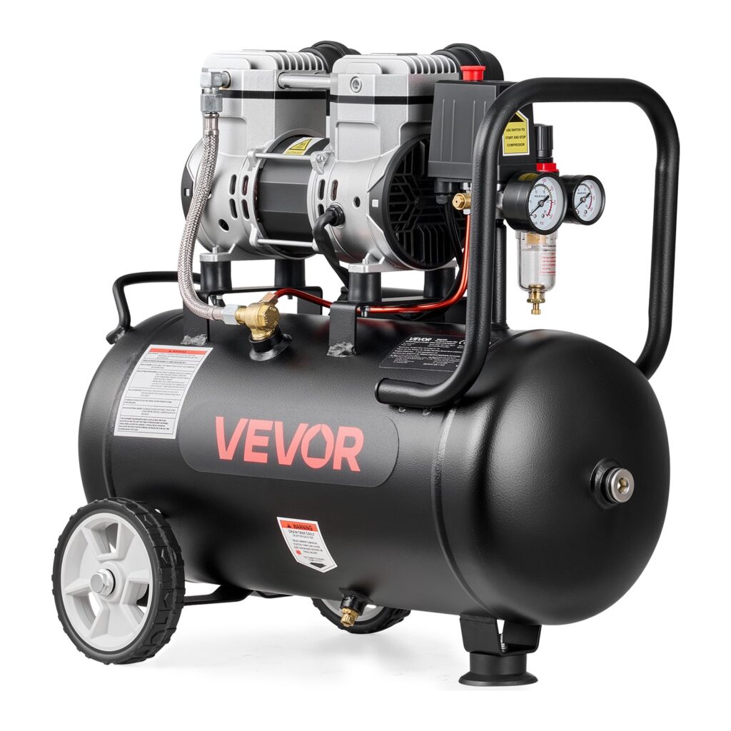 VEVOR 24L Oil-Free Air Compressor 1.1 kW, 68 L/min 8 Bar, Portable on ...