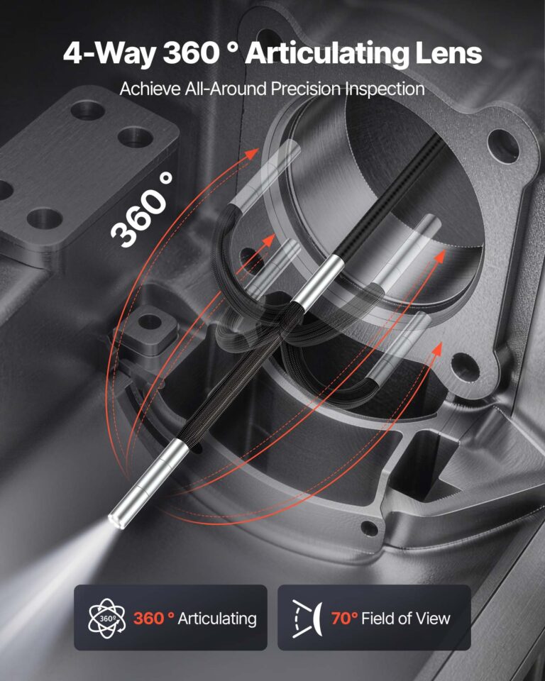 VEVOR 3.9mm 360° Articulating Borescope Endoscope Camera, 4.5″ HD IPS ...